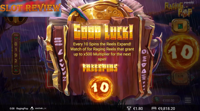 Experimenta RagingPop: Un slot de AvatarUX Studios con x20000.00 como multiplicador máximo